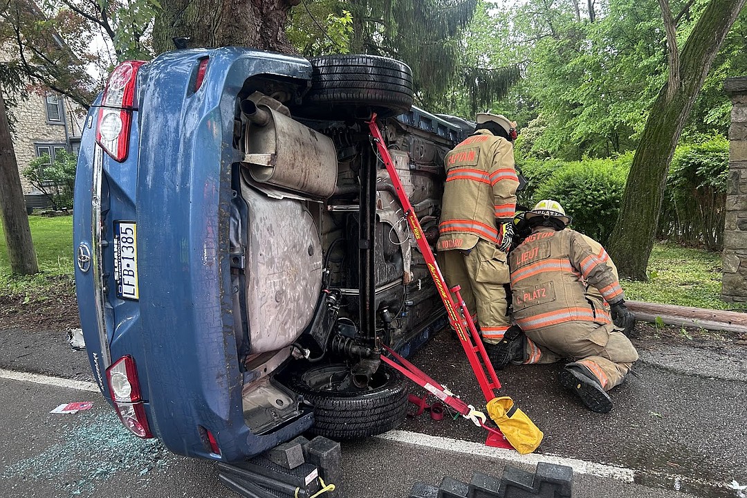 Driver flips car on its side after hitting tree in Abington Township ...